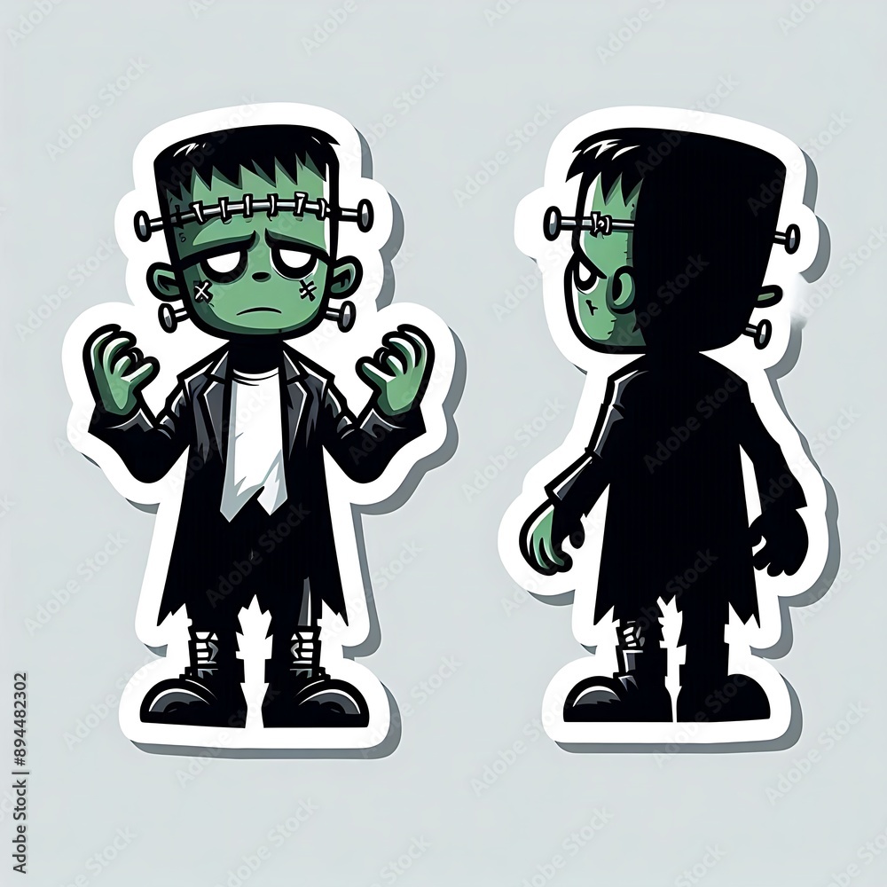 Frankenstein monster cartoon illustration, front and back view ...