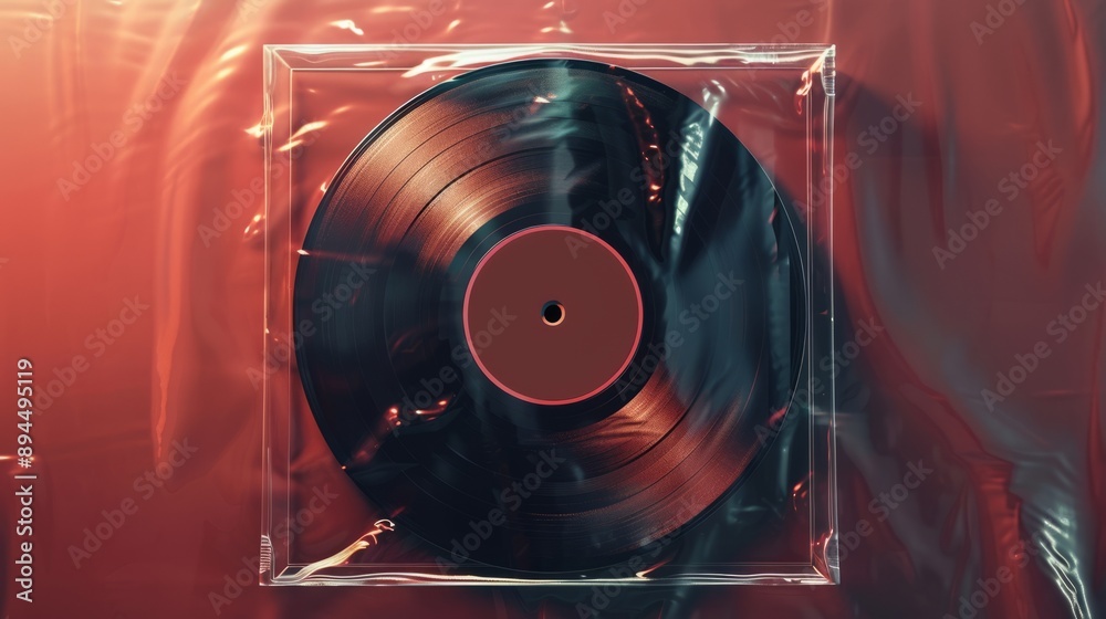 Vinyl plastic album cover frame with shrink texture overlay. A ...