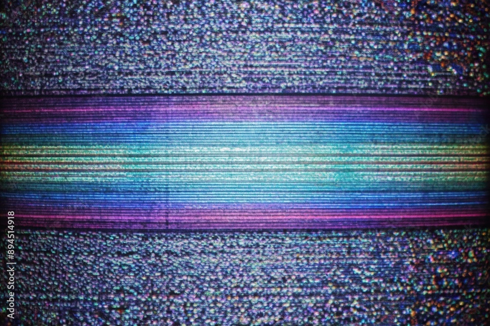 Retro VHS scanlines and TV signal static noise macro, grainy, vintage ...