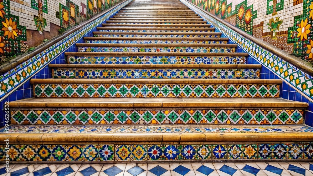 Staircase with mosaic landmarks in forced perspective, art, staircase ...