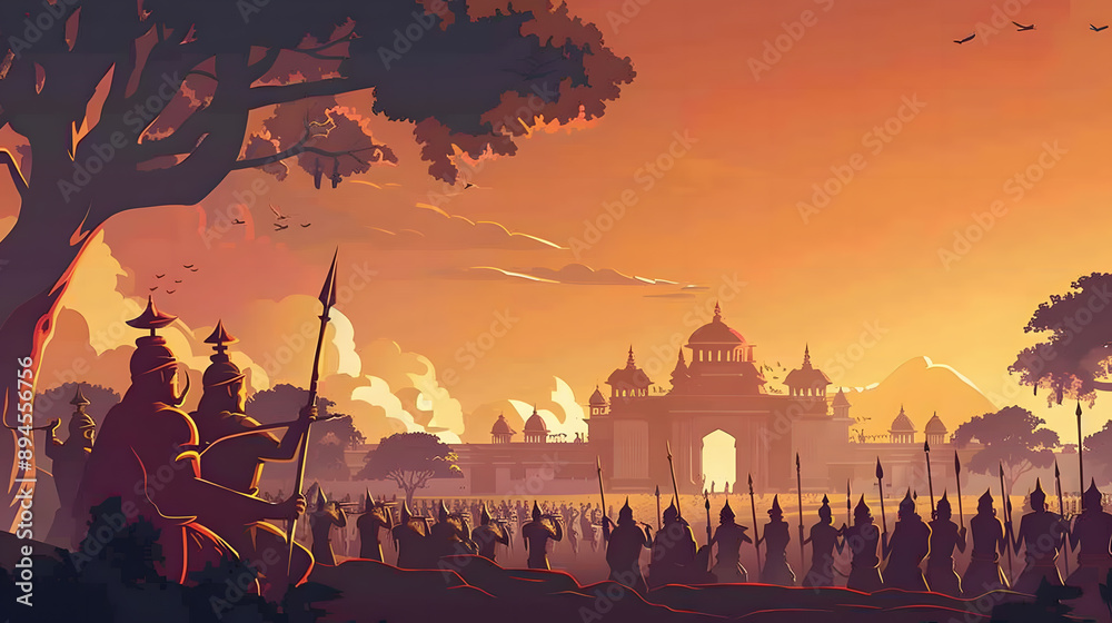 image depicting the war between the Pandavas and Kauravas, as mentioned ...