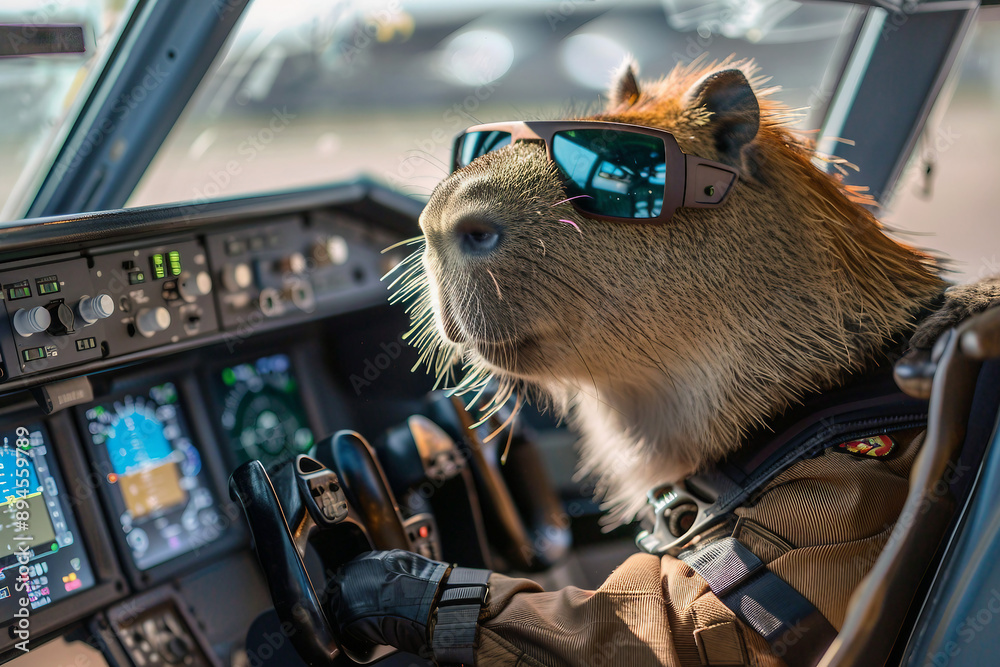 Created with generative AI picture of a capybara flying on plane in ...