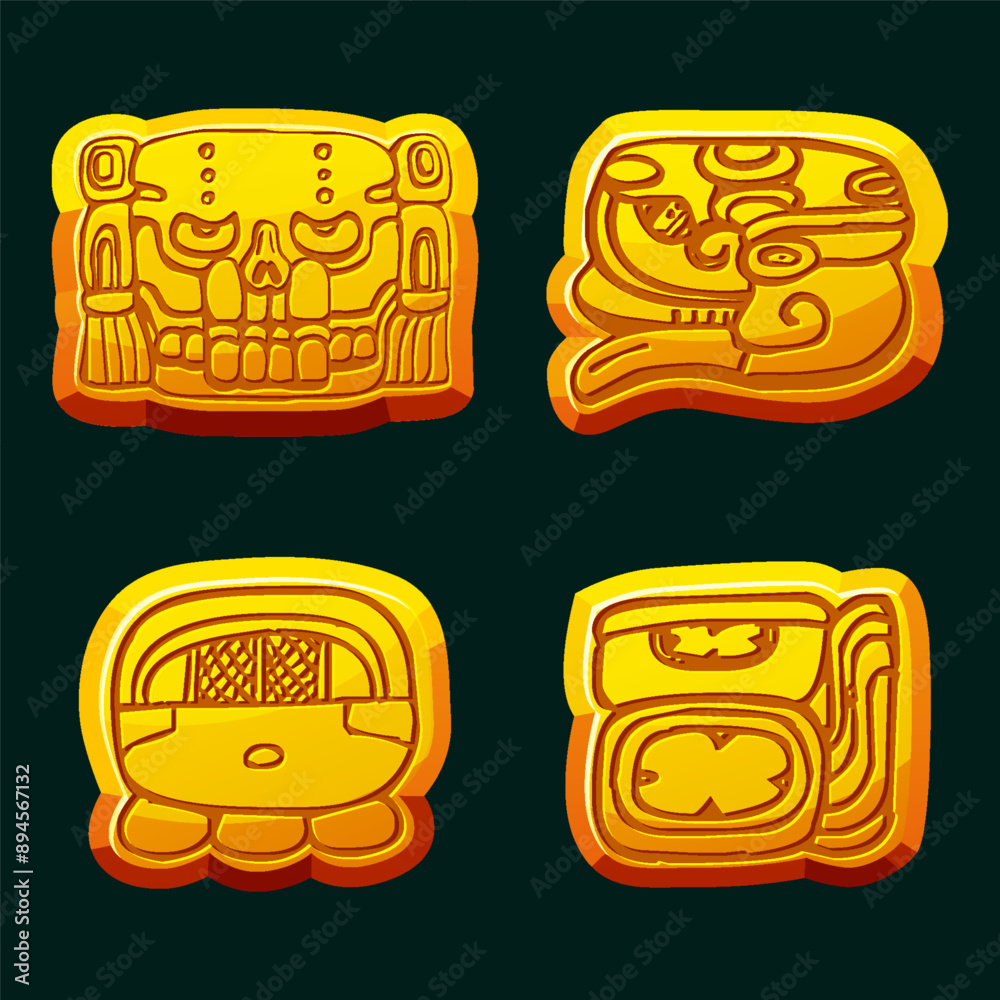 Aztec Maya civilization- Akbal, face, Mayan Glyph, hieroglyphs of the ...