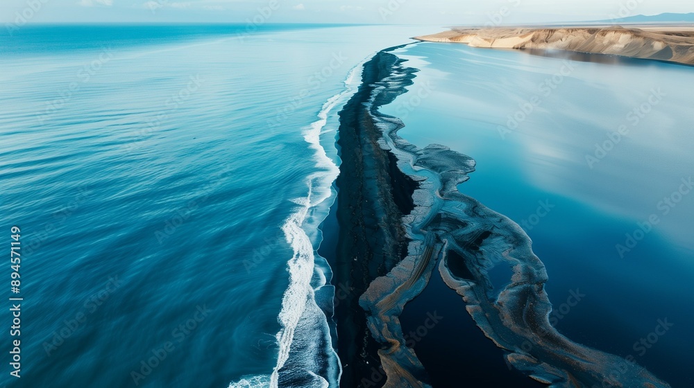 Oil spill in water. Accident with oil spill in sea, ocean ...