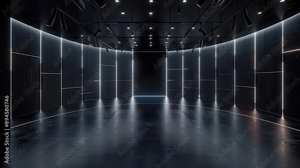immersive 360degree studio environment sleek black walls with dramatic ...
