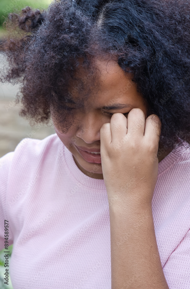 Sad unhappy negative failed and frustrated young black African woman ...