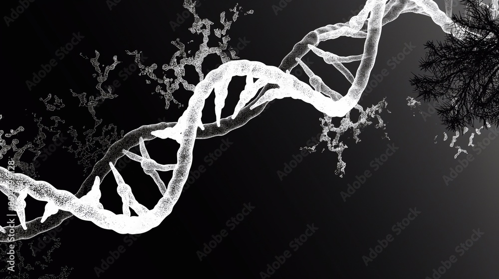 DNA, Deoxyribonucleic acid. Simple black and white graphic design ...