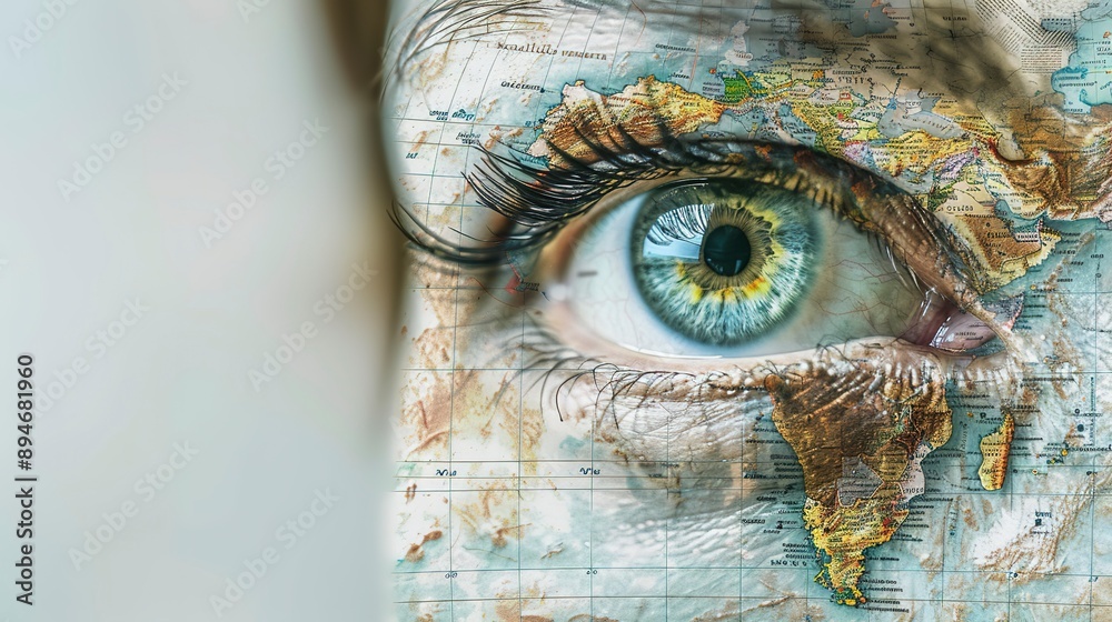 Head, A Map Of The Earth, With An Eye Space For Text. concept World ...