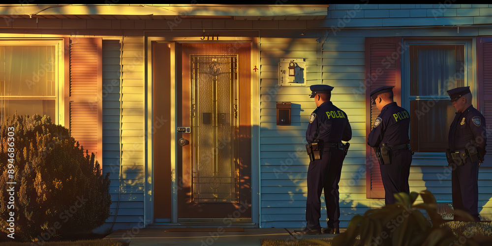 Police officers knocking at a front door of a house Stock Photo | Adobe ...