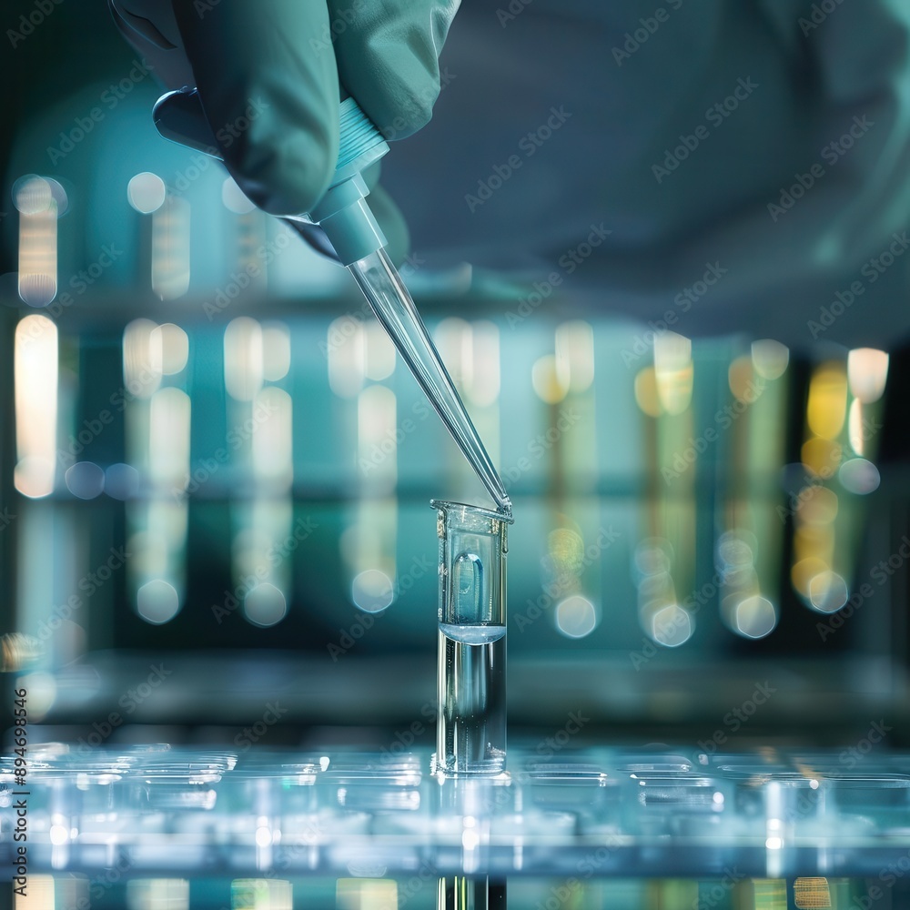 scientist pipetting in pristine laboratory advanced equipment soft ...