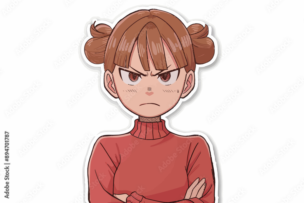Angry Anime Girl: A young woman with brown hair in pigtails, wearing a ...
