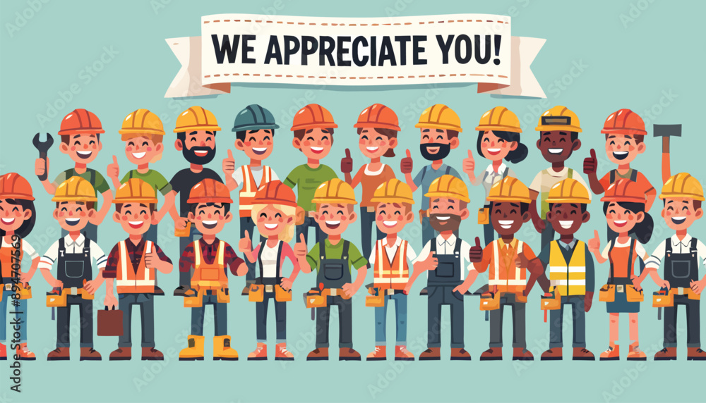cartoon of construction workers giving a thumbs up to celebrate a ...