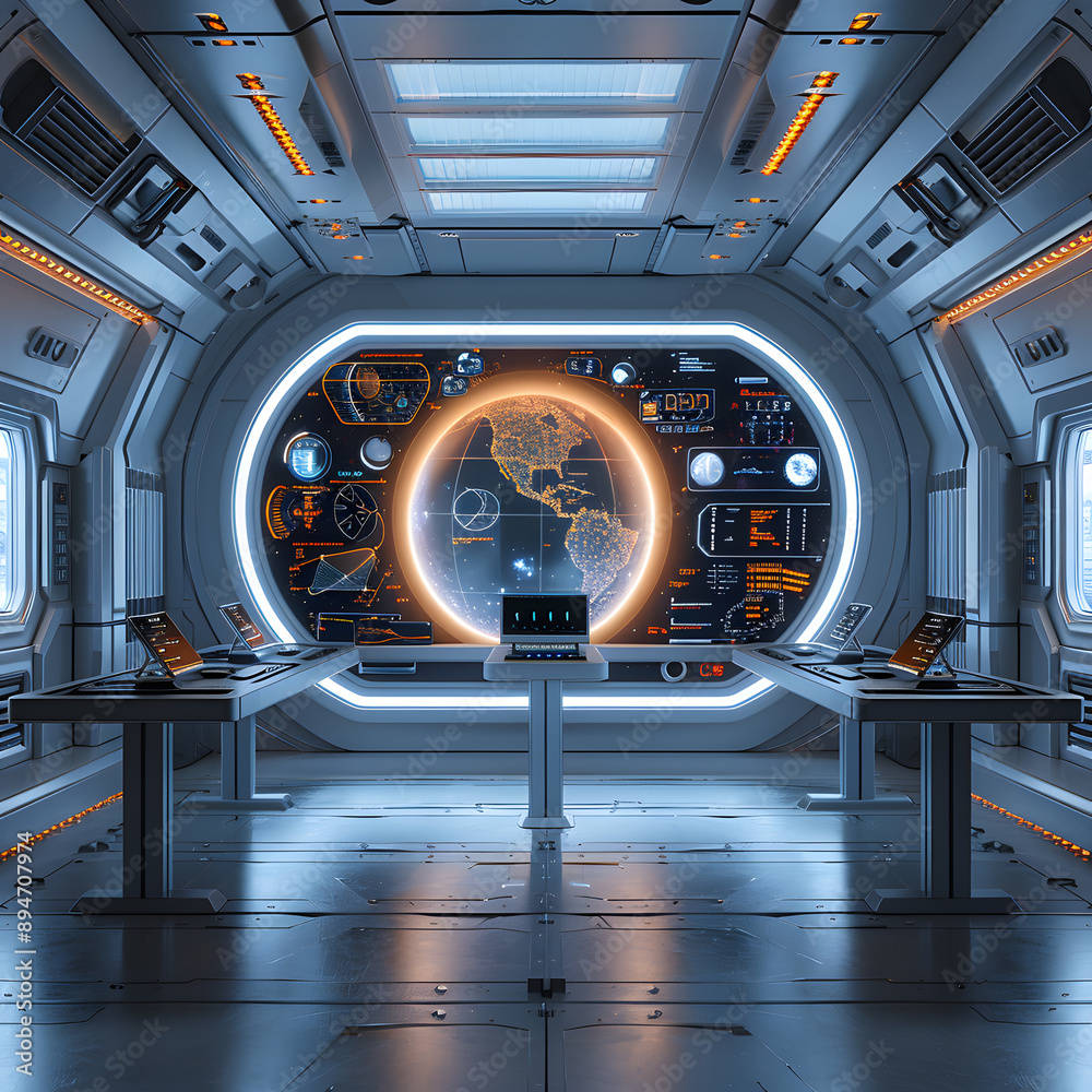 futuristic classroom with interactive digital whiteboards and teaching ...