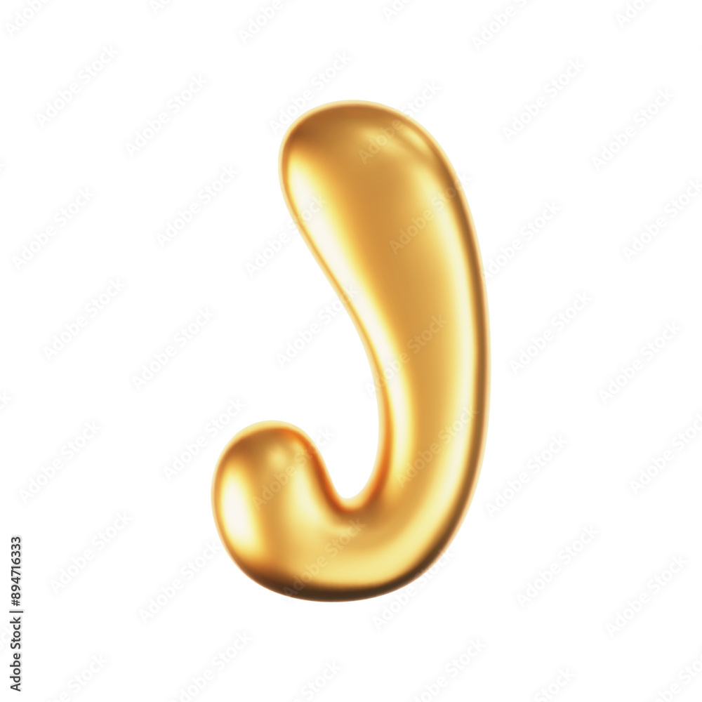 3d gold liquid letter J in y2k style isolated on a white background ...