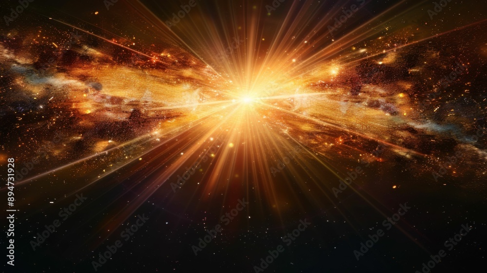 A high-contrast lens flare effect on a deep black background, designed ...