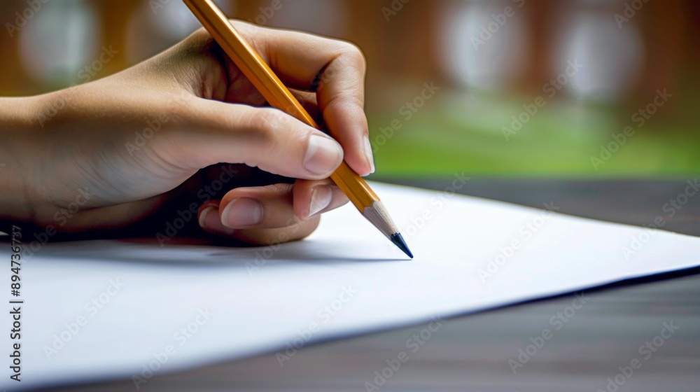 hand holding a pencil on a sheet of paper for reflection and the ...