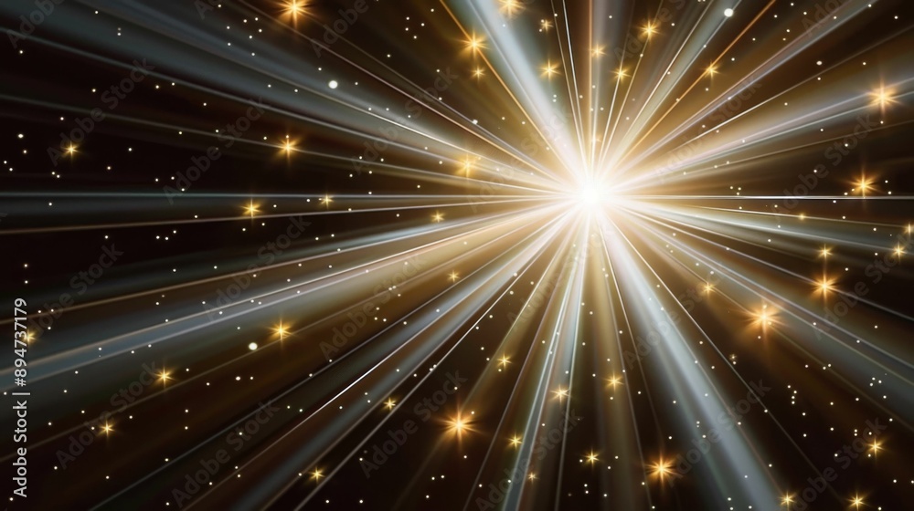 A high-contrast lens flare effect on a deep black background, designed ...