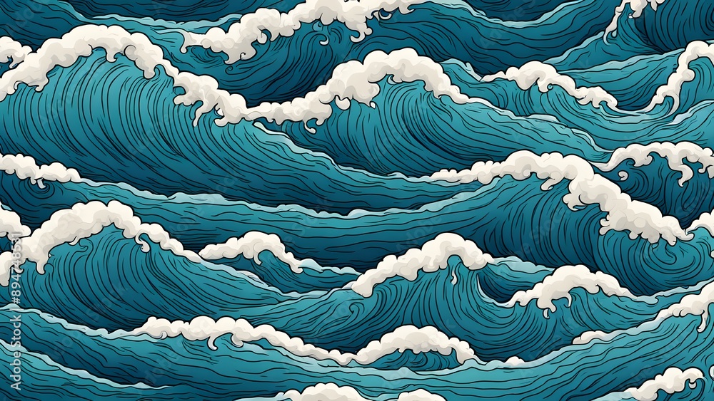 ocean waves cartoon illustration Stock Photo | Adobe Stock