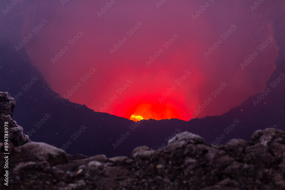 Glowing red lava lake of the active Masaya Volcano, Managua, Nicaragua ...