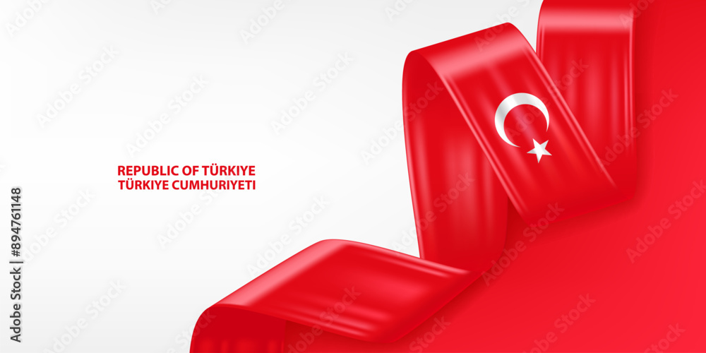 Türkiye 3D ribbon flag. Bent waving 3D flag in colors of the Türkiye ...