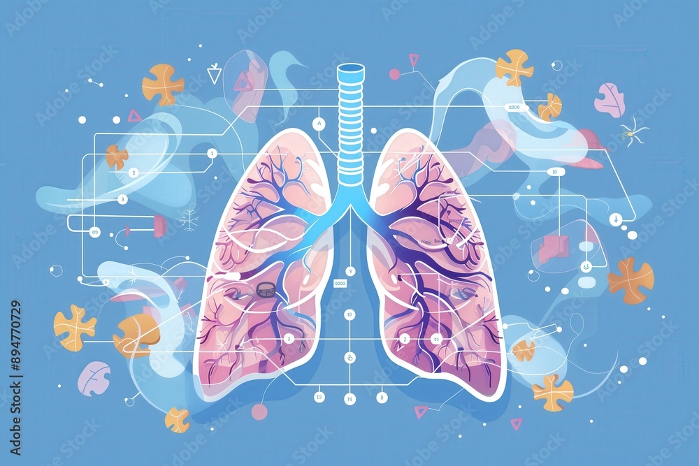 Respiratory process, oxygen exchange, detailed flat design illustration ...