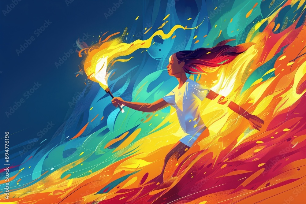 Olympic flame, torch bearer, detailed flat design illustration showing ...