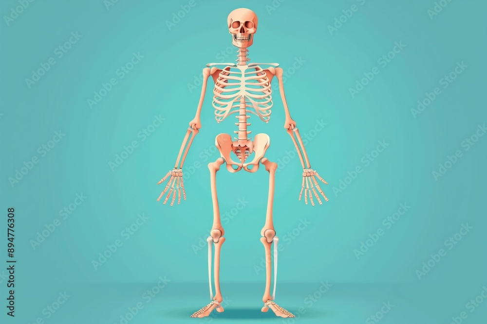 Skeletal system, bone names, detailed flat design illustration of the ...