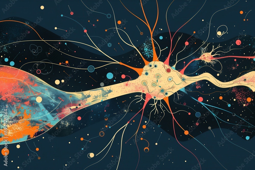 Nervous system, neuron pathways, detailed flat design illustration of ...