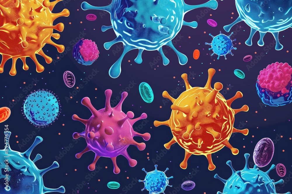 Immune system, cell types, detailed flat design illustration showing ...