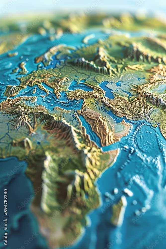Imagine a world map that includes topographical details, showing ...