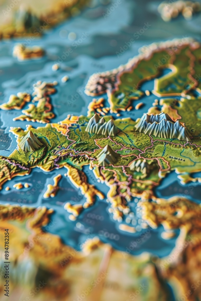 Imagine a world map that includes topographical details, showing ...