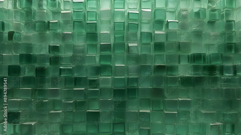 Background of green glass blocks, square bathroom wall tile texture ...