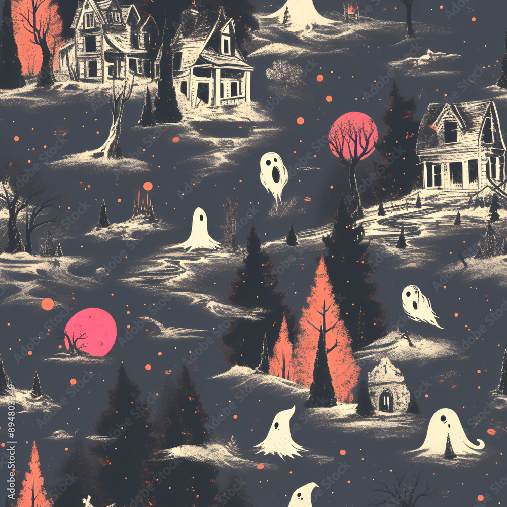 90s lo-fi template with horror movie elements, featuring haunted houses ...