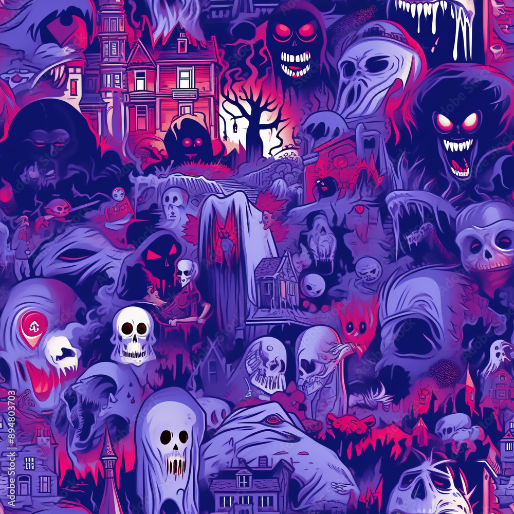 90s lo-fi template with horror movie elements, featuring haunted houses ...