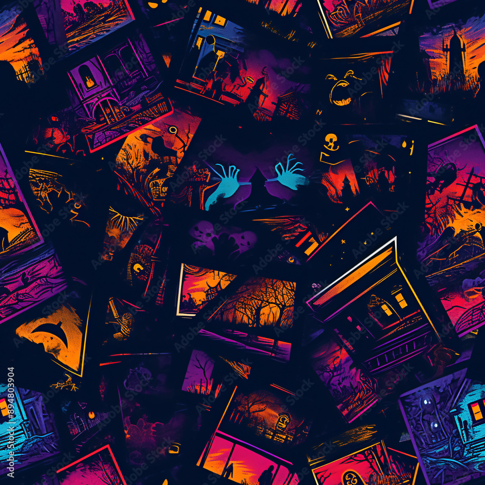 90s lo-fi template with horror movie elements, featuring haunted houses ...