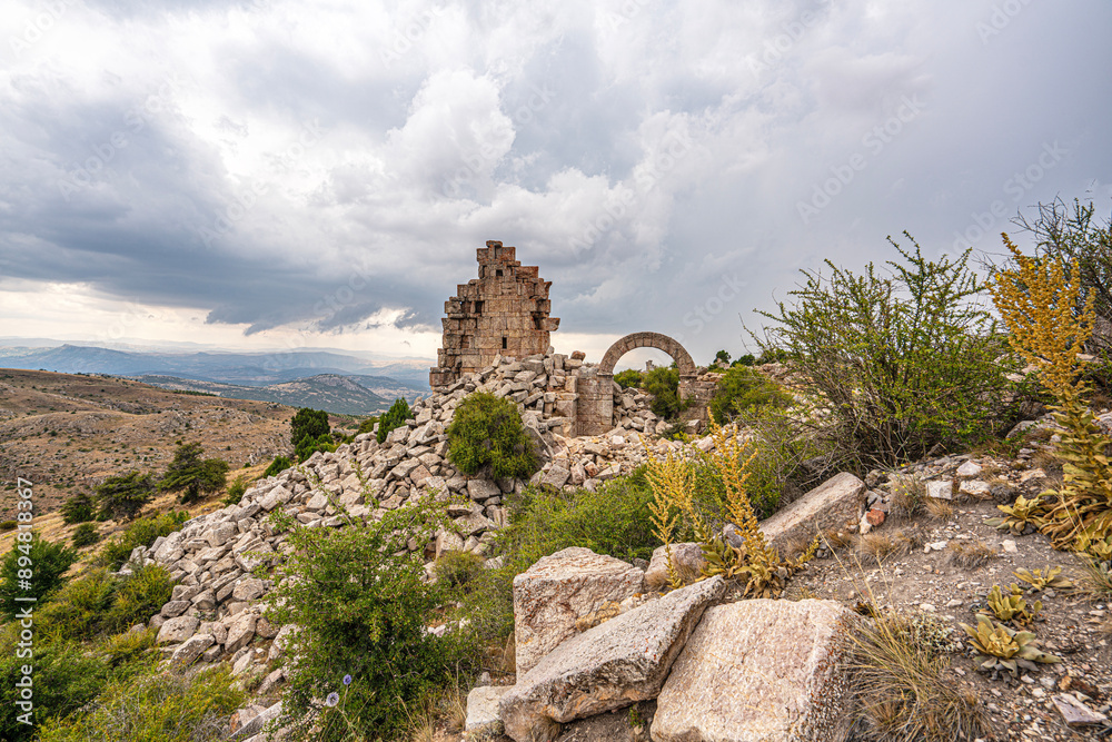 The scenic views of Zengibar Kalesi, İsaura ancient city at 1800 m ...