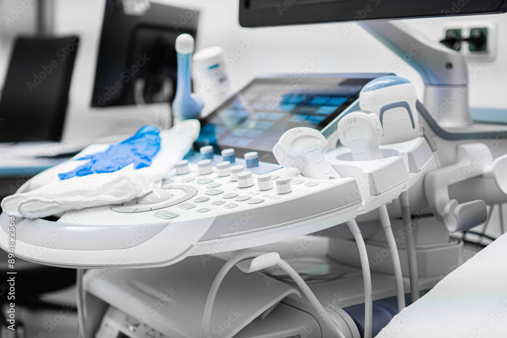 Modern Medical Ultrasonography Control Panel with different Tranducers ...