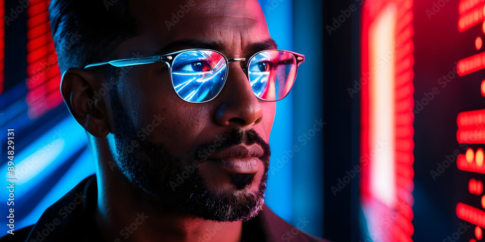 AI cyber security threat analyst illustration, black african american ...