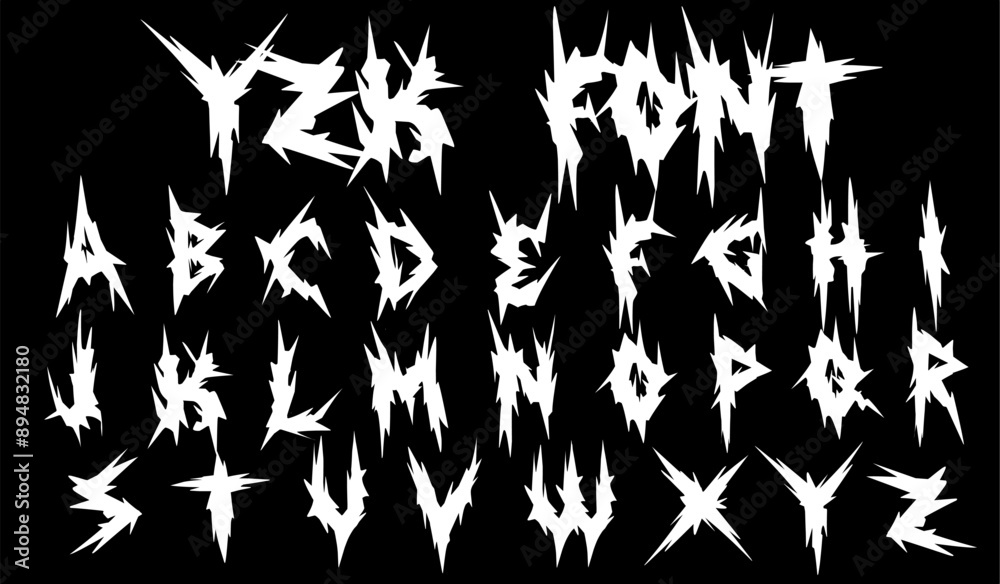 Y2k Dark alphabet vector type font. Rock n Roll and dark style ...