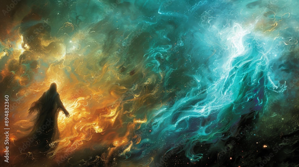 Symbiotic Light Beings, Beings composed of light, their forms shifting ...