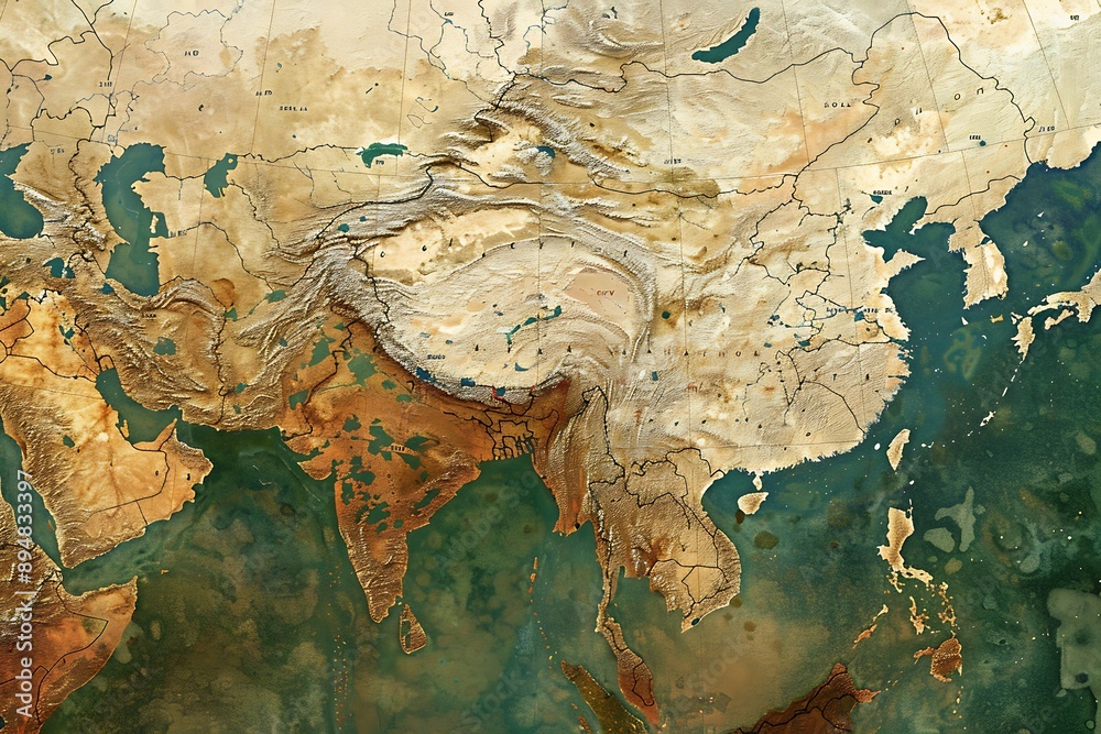 Relief Map of Asia, Depicting Geographical Features Stock Illustration ...