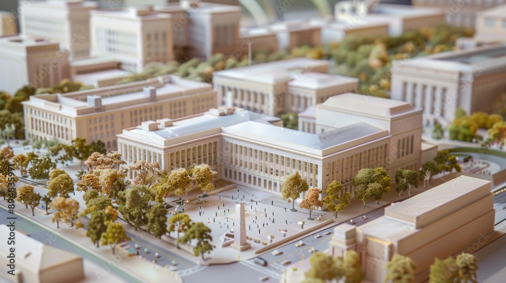 Generate a photo realistic image of a maquette representing a civic ...