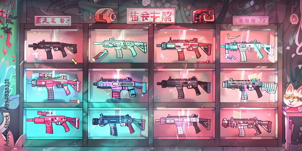 Strong Armory: A neatly organized armory with various weapons on ...