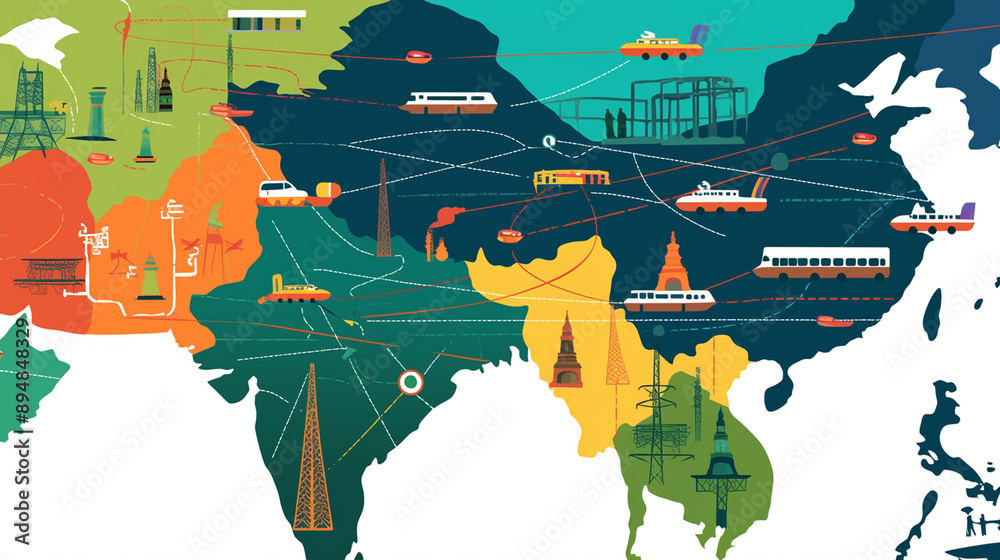 India map with transportation and communication lines. Stock ...