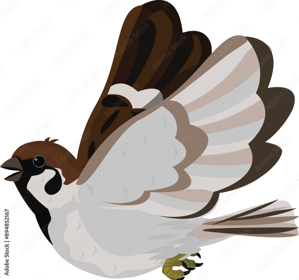 Cartoon House little Bird Tree Sparrow - Passer montanus flying ...