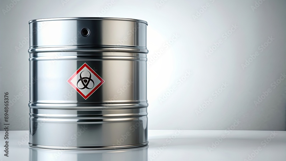 Photo A metal canister with toxic substance labeled with hazardous ...