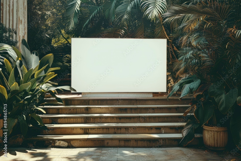 Large blank advertising poster billboard banner mockup in front of ...