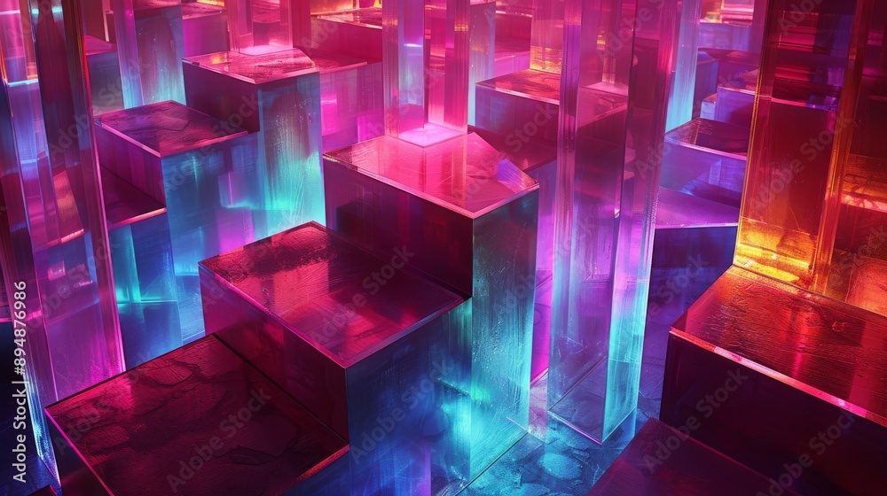 Prismatic Refraction Maze, A complex maze-like structure composed of ...