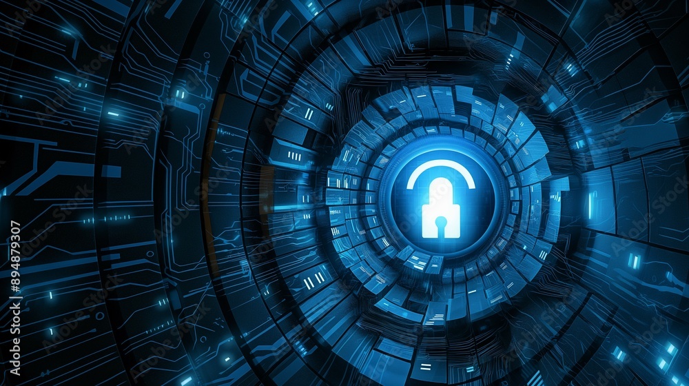 Key lock security concept with cyber matrix code stream background ...