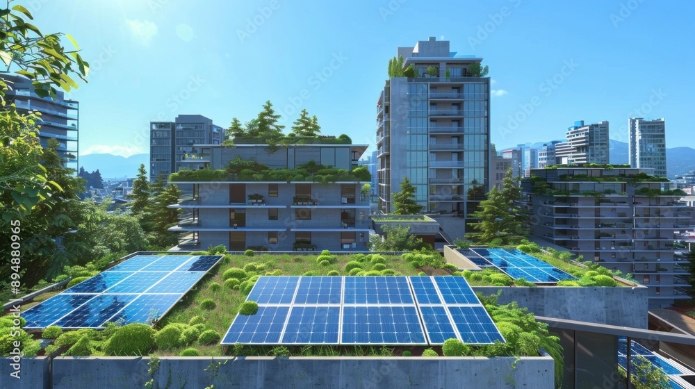 Generate a photo realistic image of urban green building technologies ...